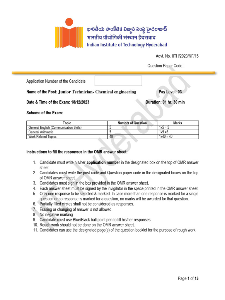 NF-15 - JT Chemical - Question Paper | PDF | Valve | Mechanical Engineering