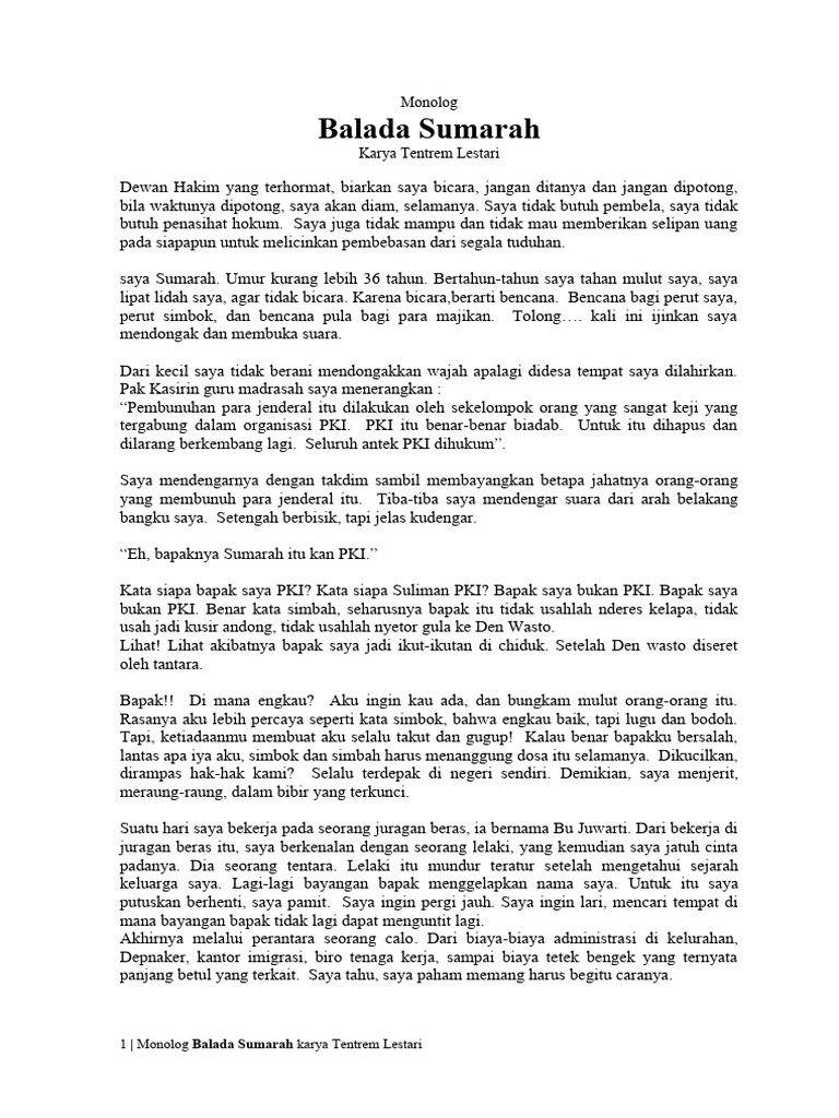 Monolog Sumarah: Suara Terpendam | PDF