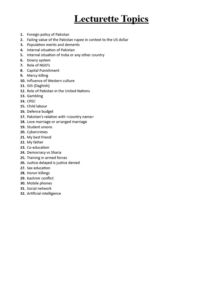 Lecturette Topics | PDF | Pakistan
