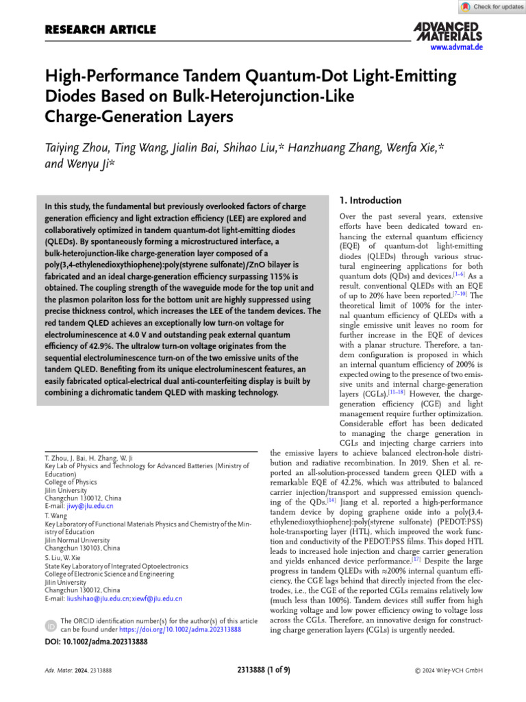 Optimizing Tandem QLED Performance | PDF | Microscope | Physical Chemistry