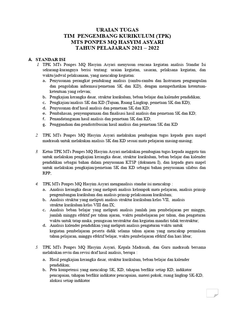 Uraian Tugas Tim Pengembang Kurikulum | PDF | Karier & Perkembangan | Bisnis