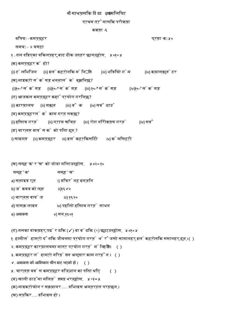 Class 6 Computer Nepali Medium 1 | PDF