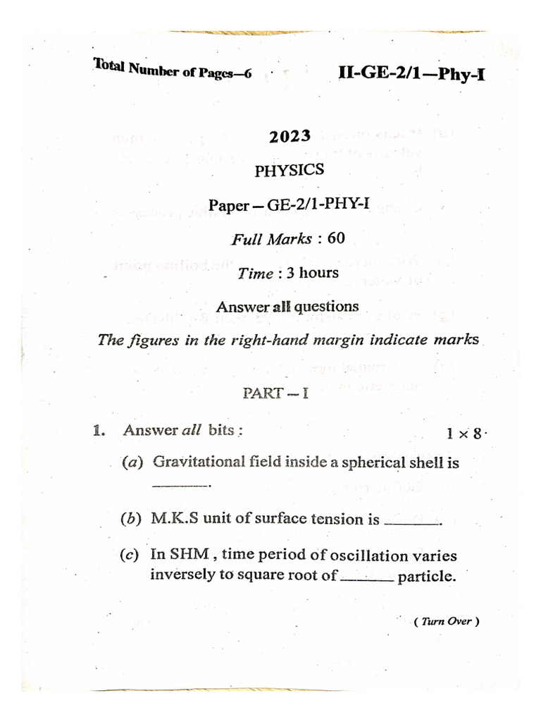 physics ge 1 2023 | PDF