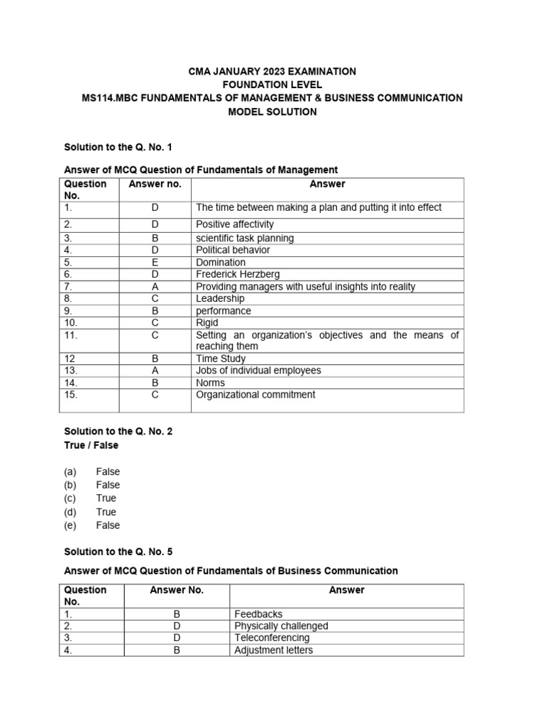 MS114.MBC (F.L) Solution CMA-2023 January Exam | PDF | Communication ...