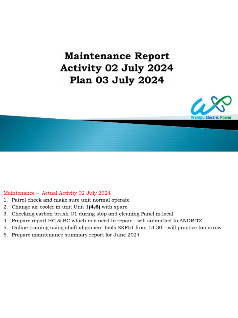 Maintenance Report Activity 02 July 2024 and Plan 03 July 2024 | PDF ...