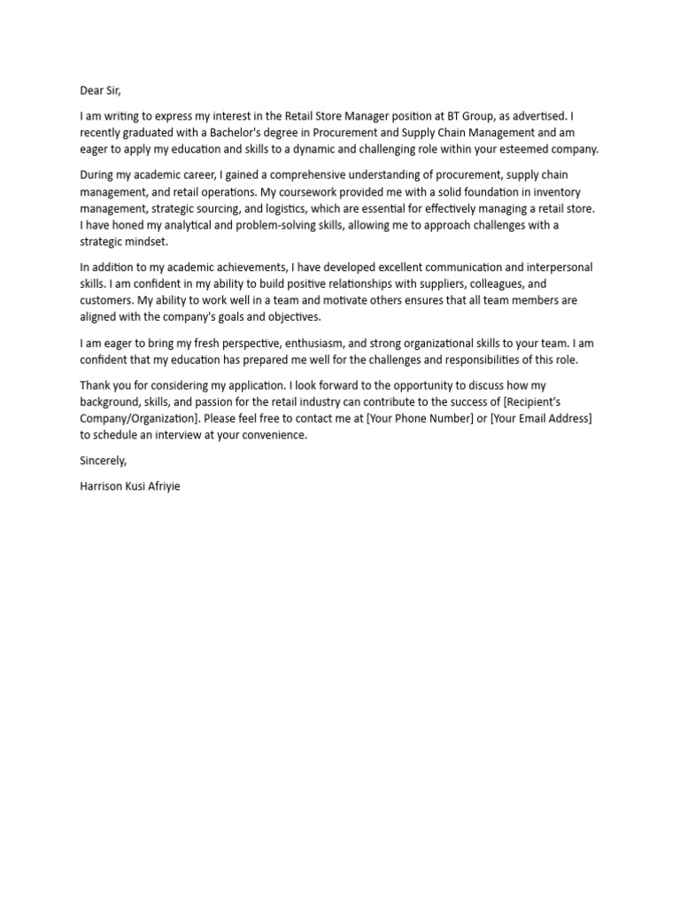 BT Cover Letter | PDF | Business | Finance & Money Management