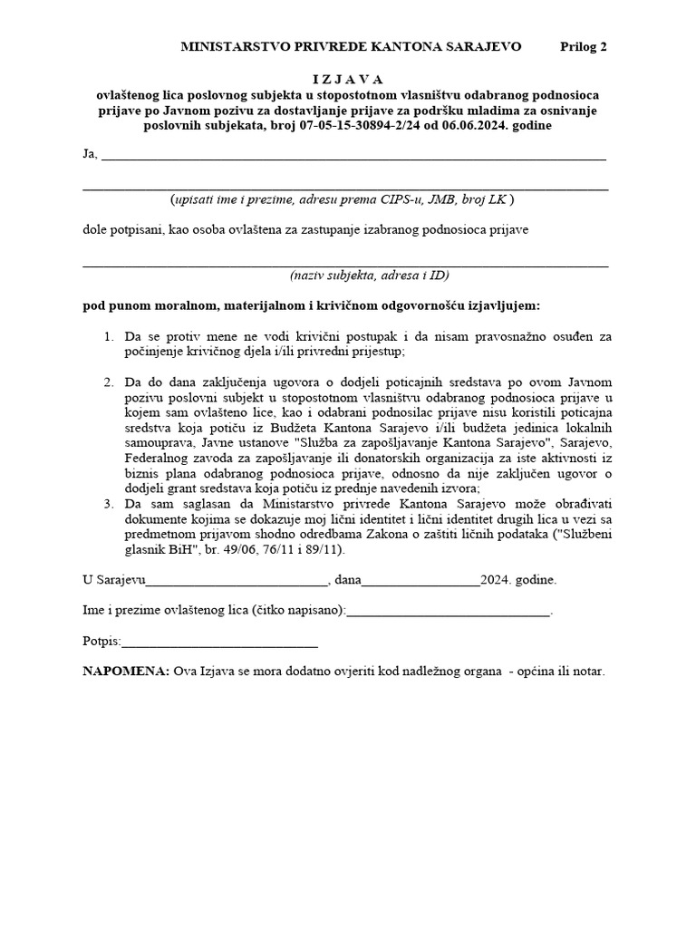 6.3 Prilog 2. Izjava II Faza | PDF