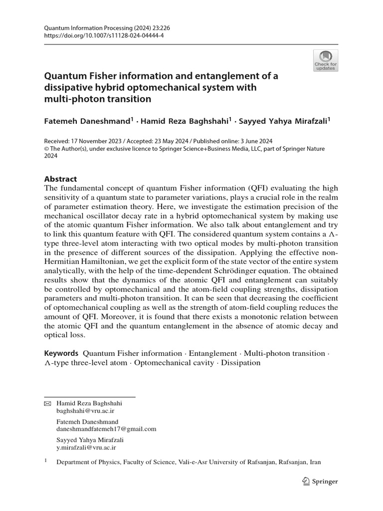 2024 - Quantum Fisher Information and Entanglement of A Dissipative ...