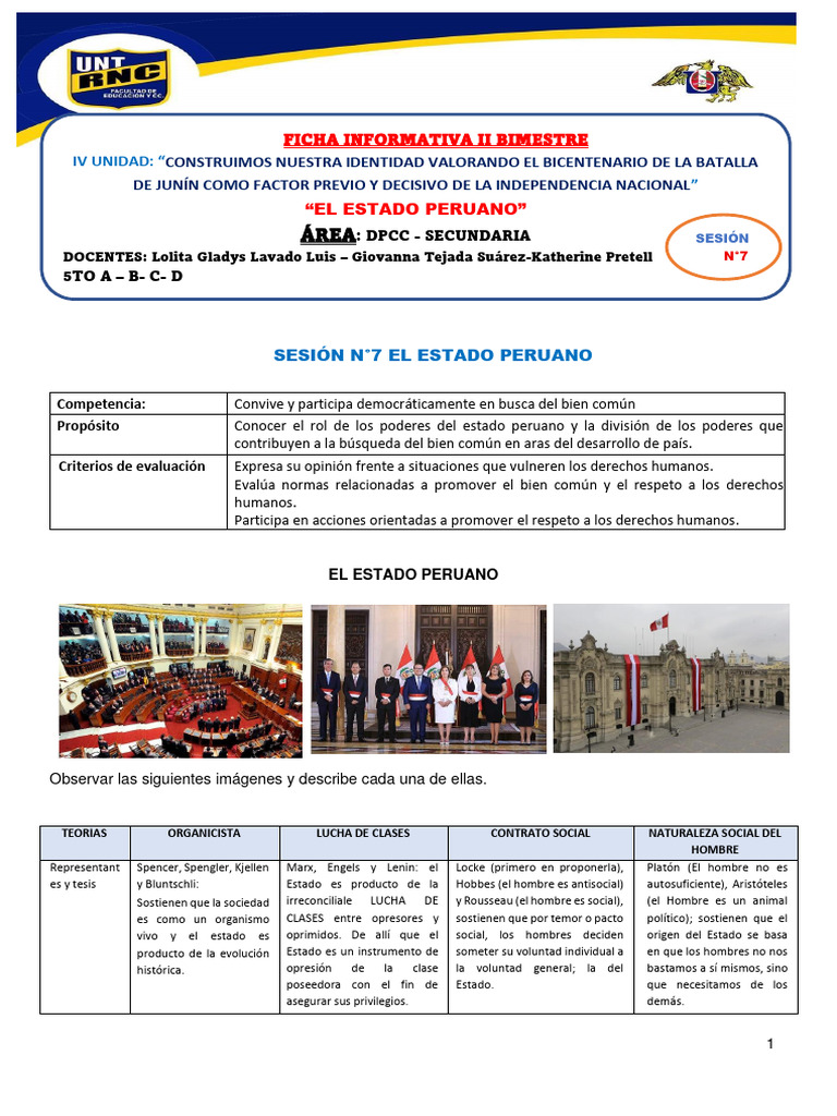 Ficha 04 DPCC 5° II Bim. Estado | PDF | Ministerio (Departamento de Gobierno) | Estado (política)