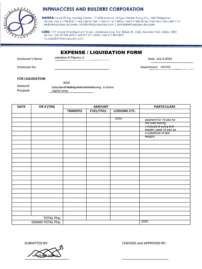 IBC Expenses Liquidation Form | PDF