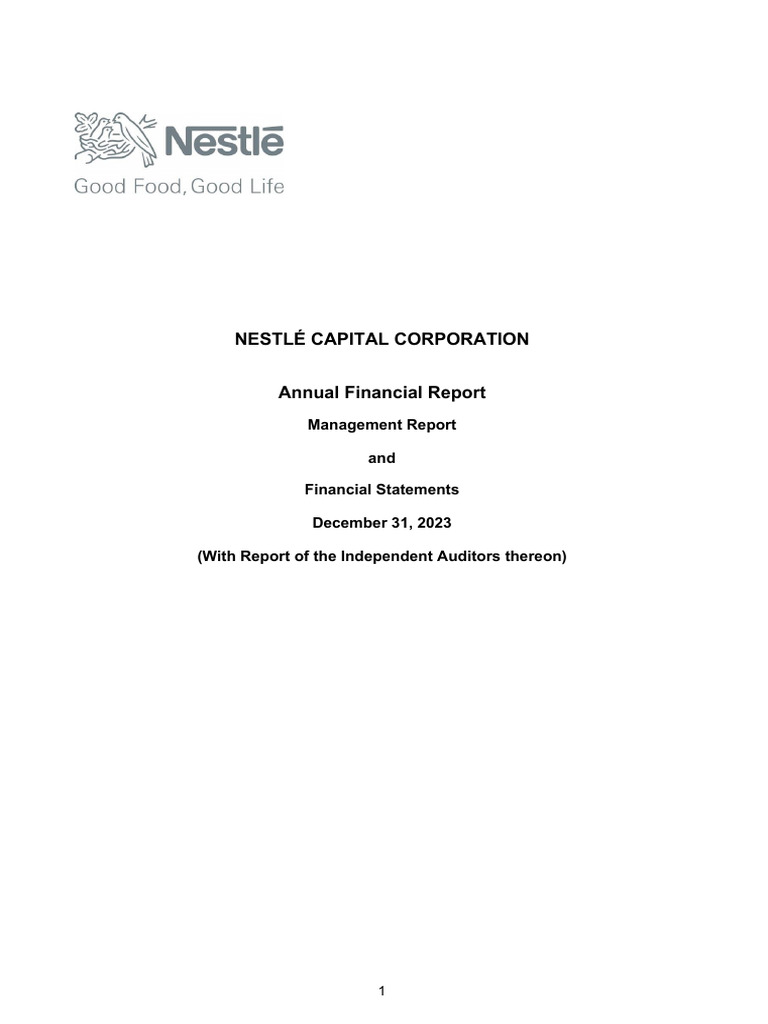 Nestlé Capital Corporation 2023 Report | PDF | Audit | Financial Audit