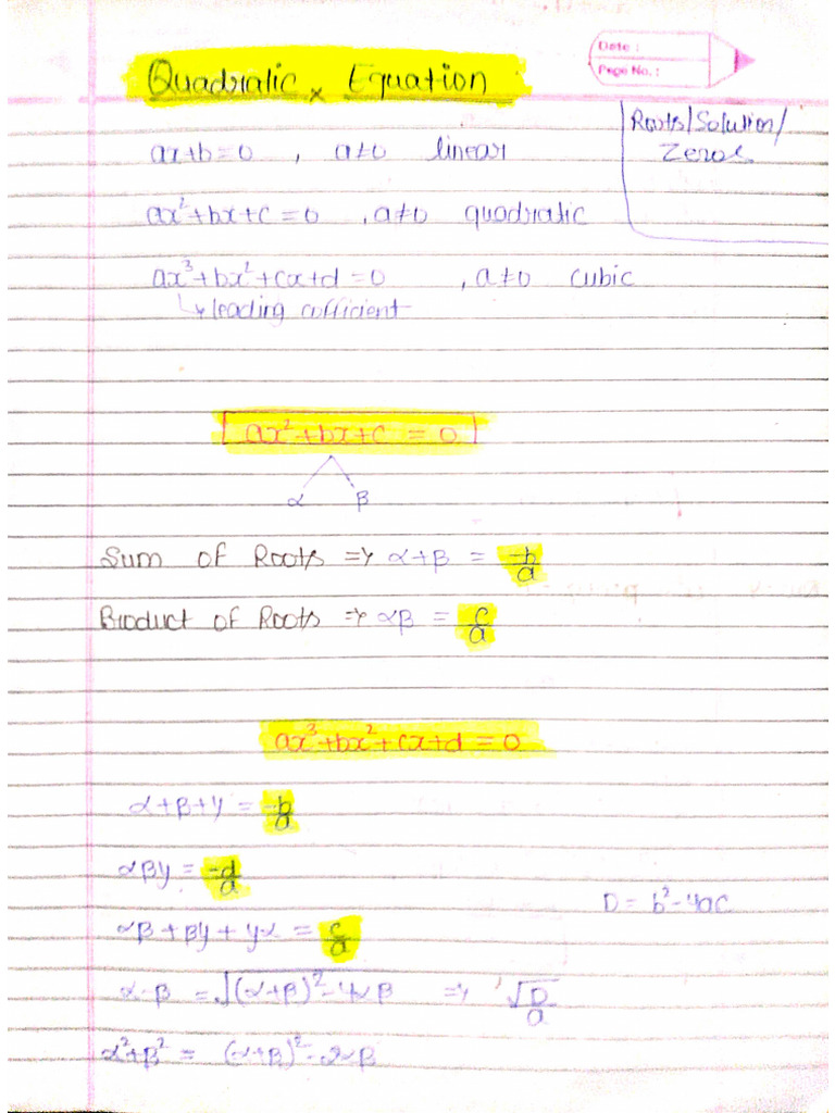 Quadratic Equation Pdf