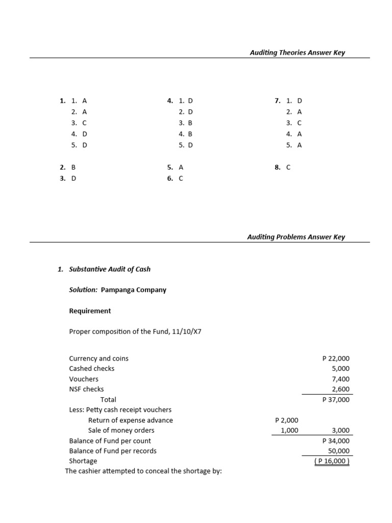 Auditing Theories and Problems Answer Key Quiz WEEK 3 | PDF | Expense | Depreciation