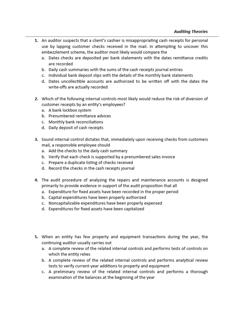 Auditing Theories and Problems Quiz WEEK 4 | PDF | Auditor's Report ...