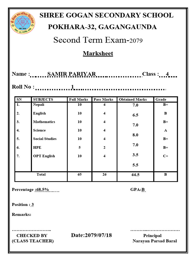 Class4 Marksheet | PDF | Science | Inquiry