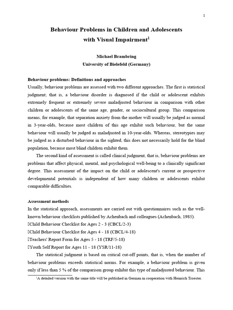 Behaviour Problems in Children and Adolescents With Visual Impairment ...