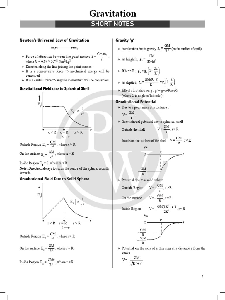 Gravitation - Short Notes | PDF | Gravity | Force