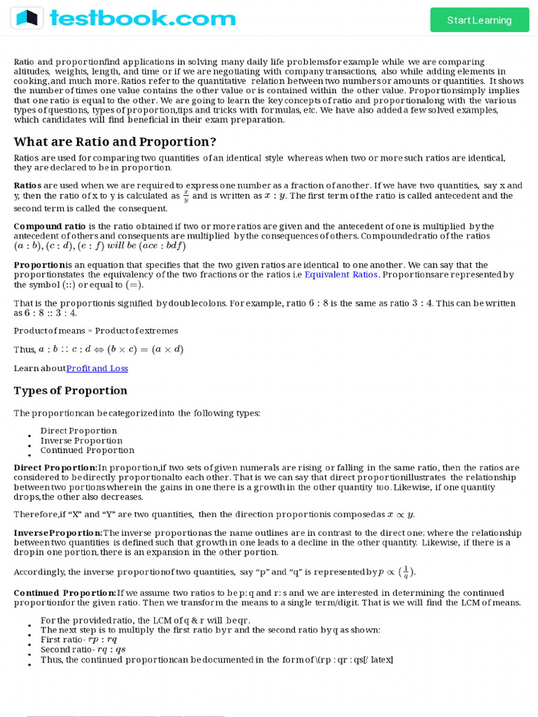 Ratio and Proportion_ Definition, Formulas & Examples | PDF