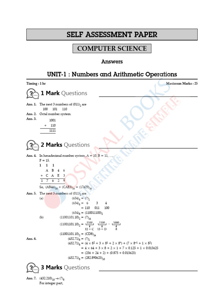 Oswaal ISC Class 11th Computer Science Self Assessment Paper | PDF | Java (Programming Language ...