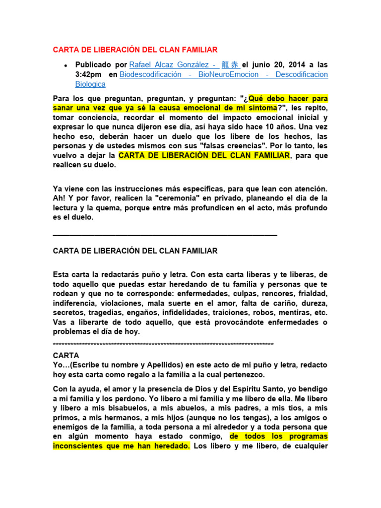 Carta de Liberación Del Clan Familiar | PDF