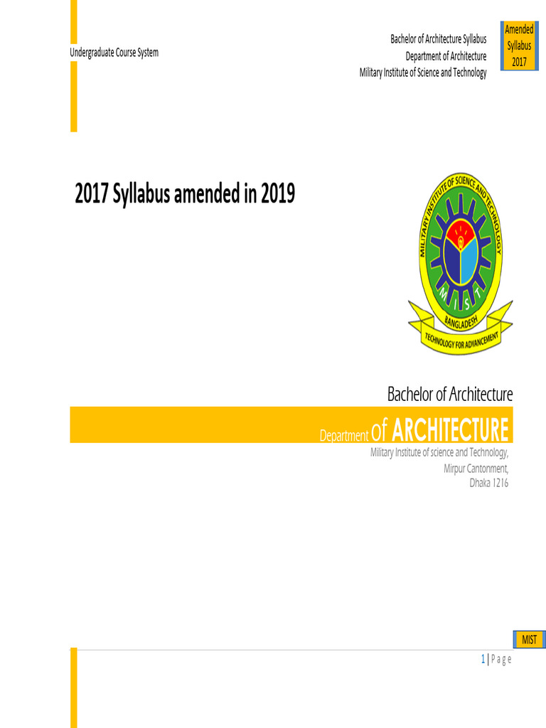 Bachelor of Architecture Syllabus MIST | PDF | Bachelor's Degree ...
