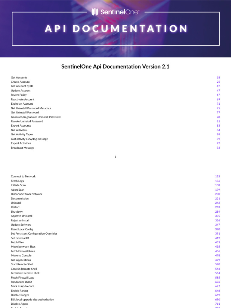 Sentinel One API Documentation 2.1 | PDF | Firewall (Computing) | Boolean Data Type