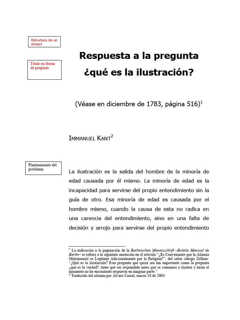 1783-Kant-Respuesta A La Pregunta Que-Es La Ilustracion | PDF ...
