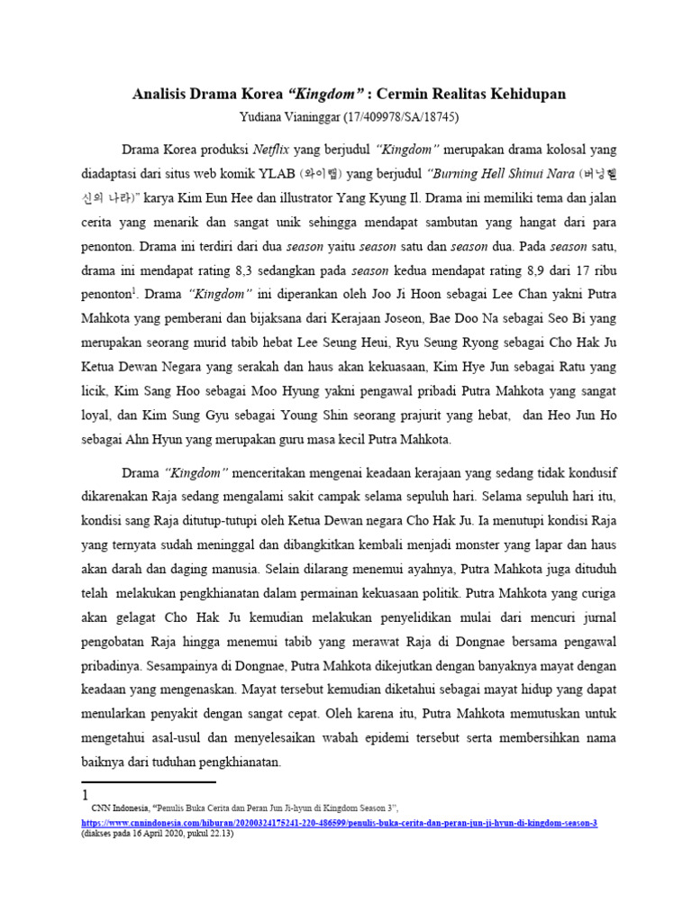 Analisis Drama Korea Kingdom Yuvi | PDF | Fiksi Misteri, Thriller, & Kejahatan
