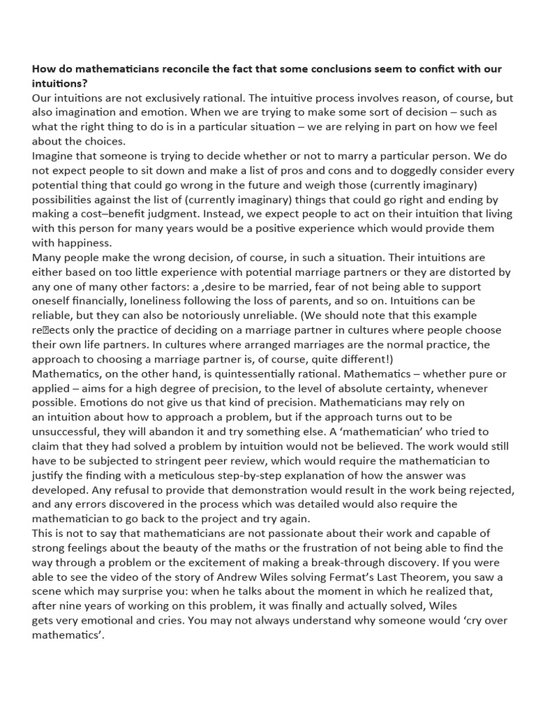 Knowledge Question On Intuition | PDF | Teaching Mathematics | Experience