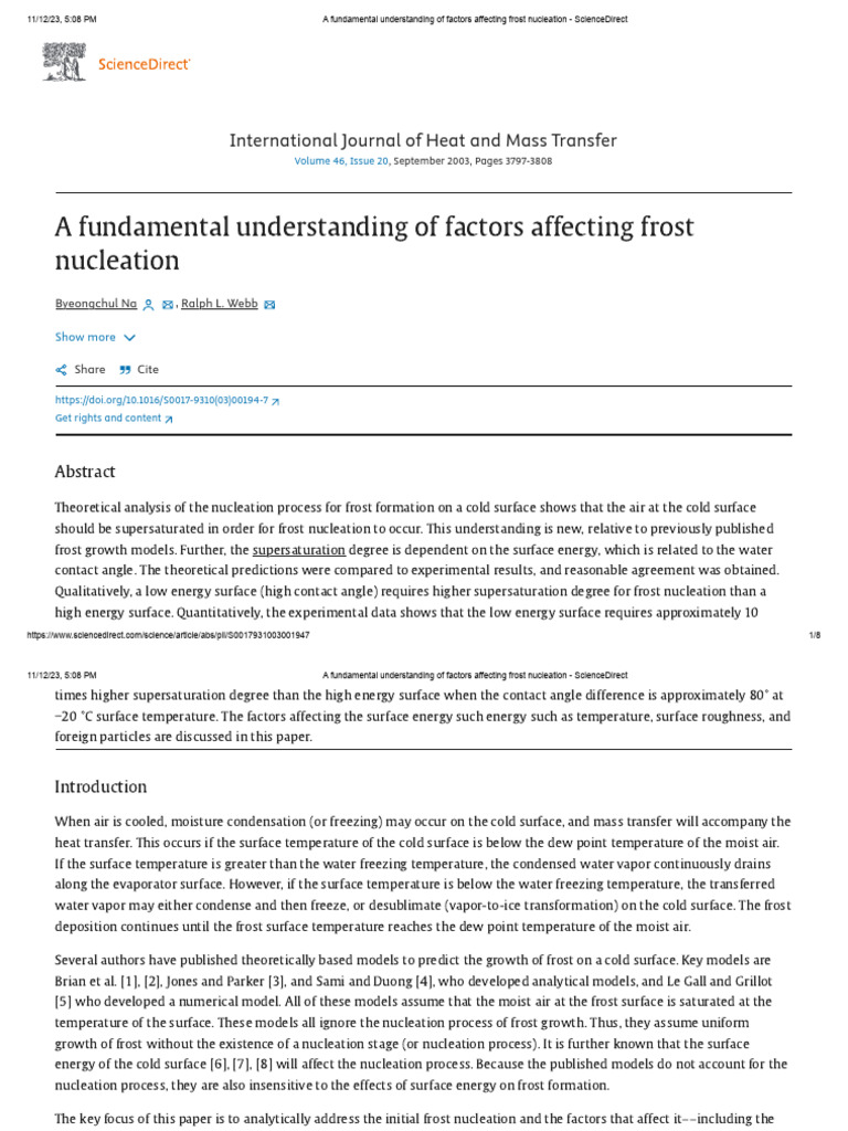 A Fundamental Understanding of Factors Affecting Frost Nucleation ...
