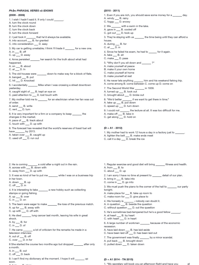 Đề thi ĐH - Phrasal Verb và Idioms | PDF
