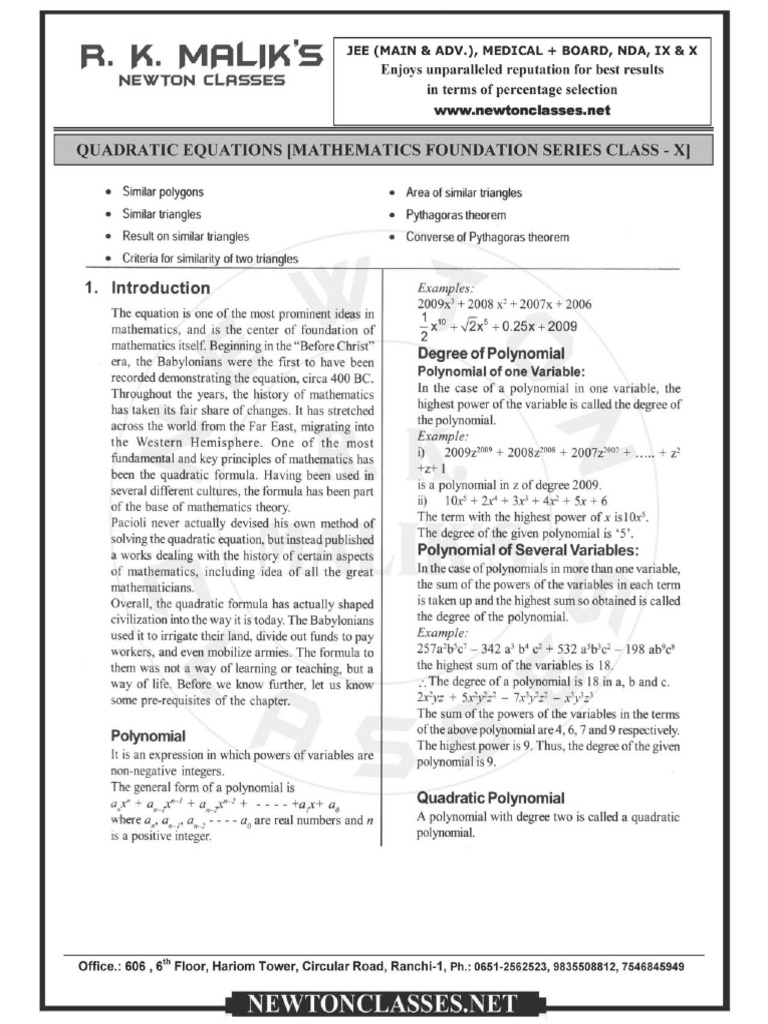 Quadratic Equations | PDF