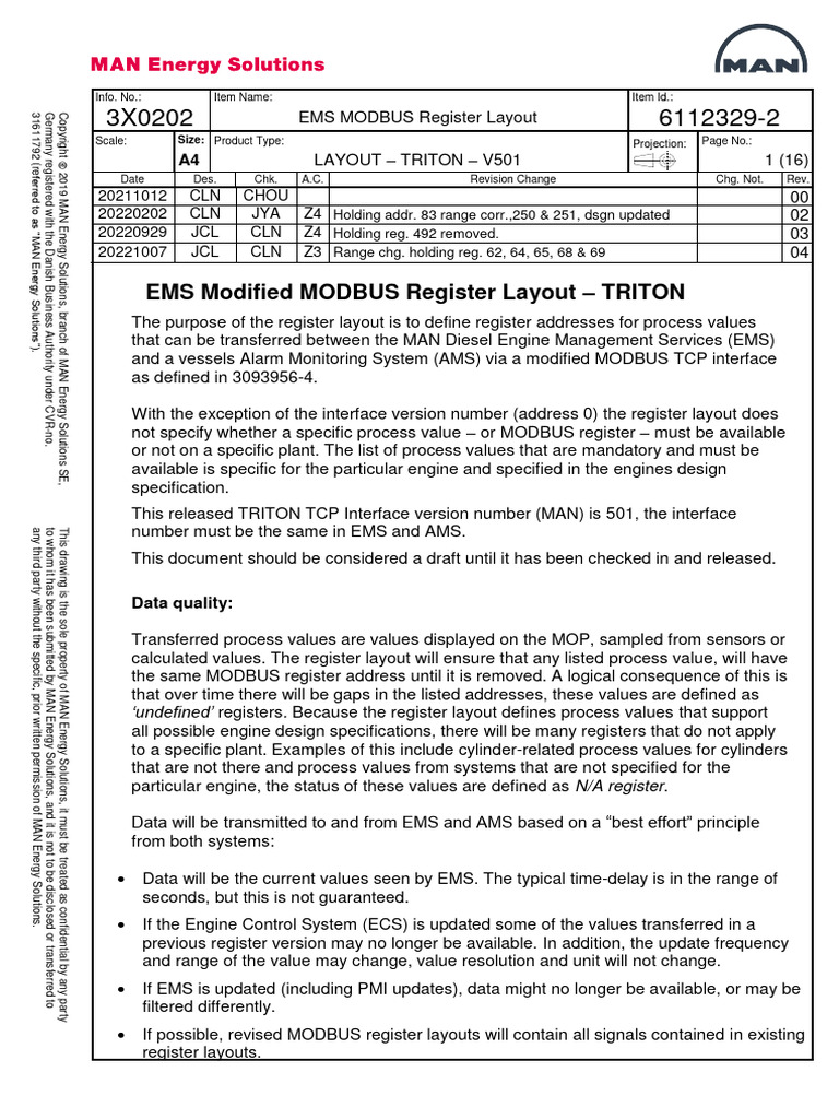6112329-2.4 EMS MODBUS Register Layout V501 | PDF | Specification ...