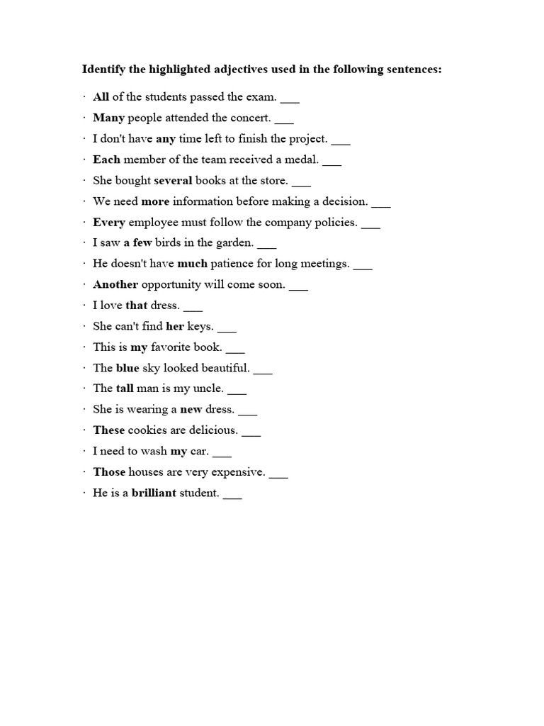Adjectives (Exercise) | PDF
