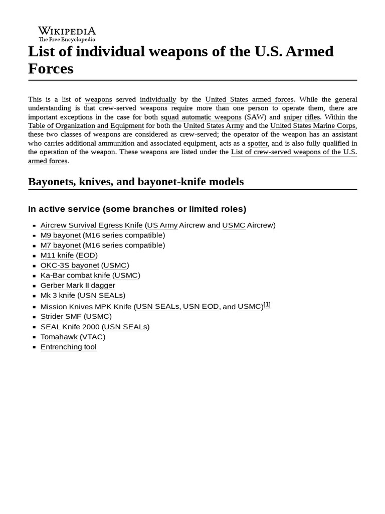 List of Individual Weapons of The U.S. Armed Forces | PDF | Rifle ...