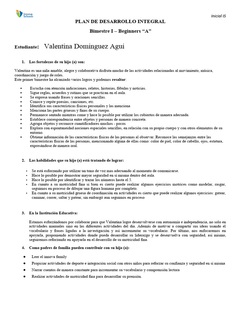 OK PLAN DE DESARROLLO MODELO - Valentina Dominguez Agui - 1 - 74328907 | PDF | Crecimiento ...