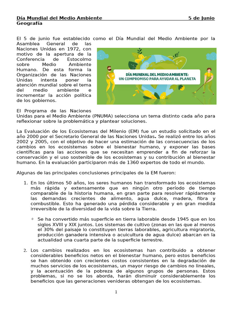 TP Dia Del Medio Ambiente | PDF | Entorno natural | Degradación ambiental