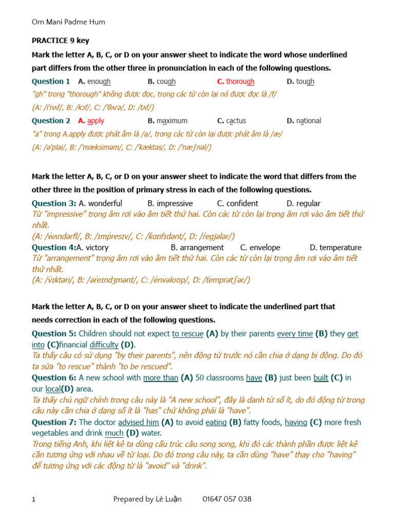 Practice 9 Key | PDF