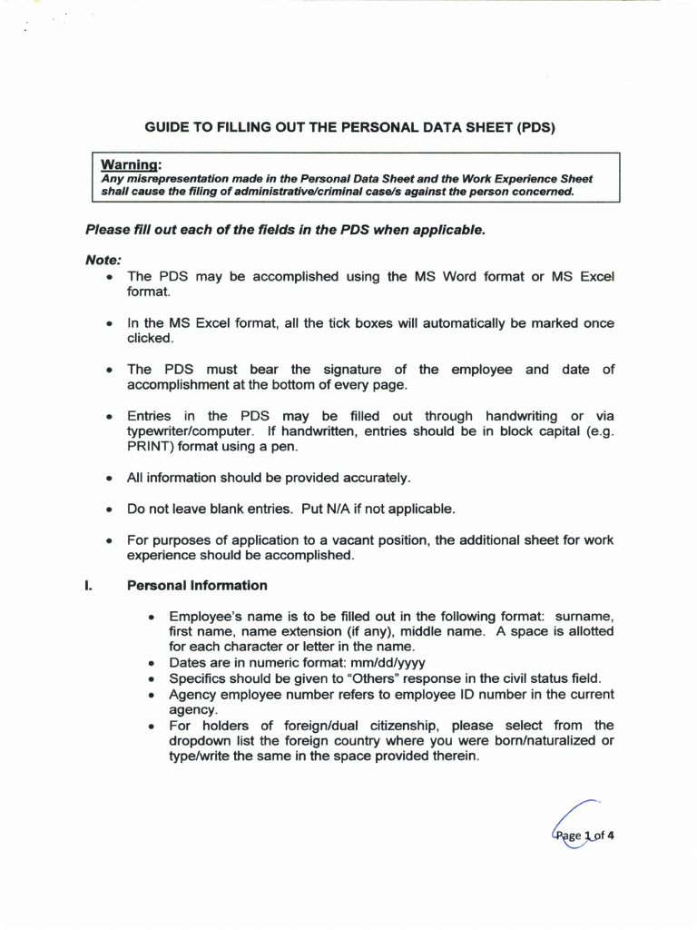 Guide To Filling Out The Personal Data Sheet (PDS) | PDF