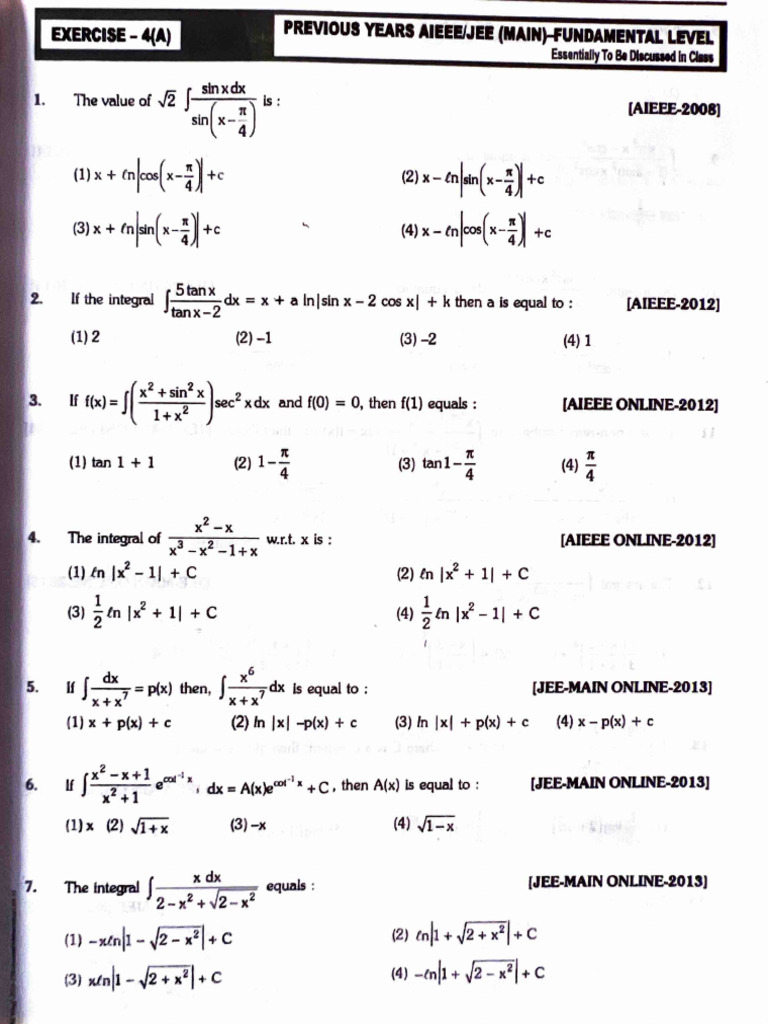 IndefiniteIntegration (PYQ) | PDF
