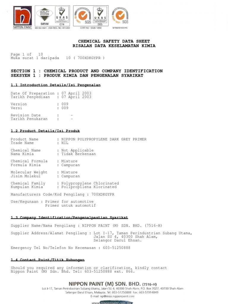 Nippon Polypropylene Primer SDS | PDF | Wellness