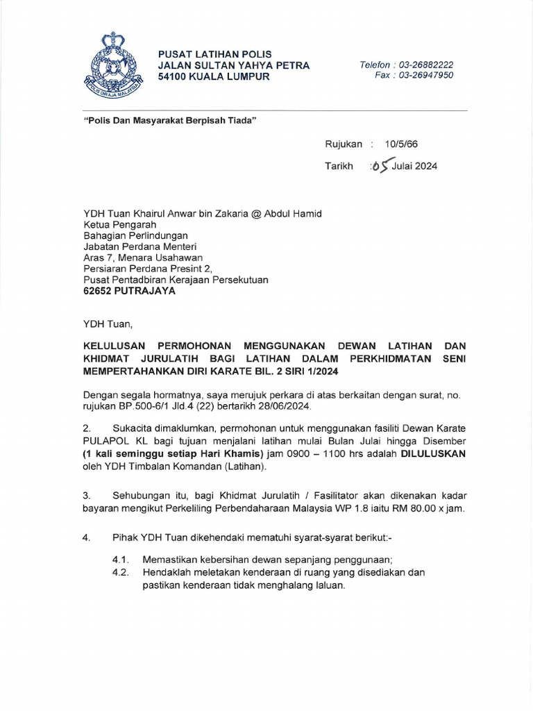 Surat Kelulusan Permohonan Menggunakan Dewan Latihan Dan Khidmat ...