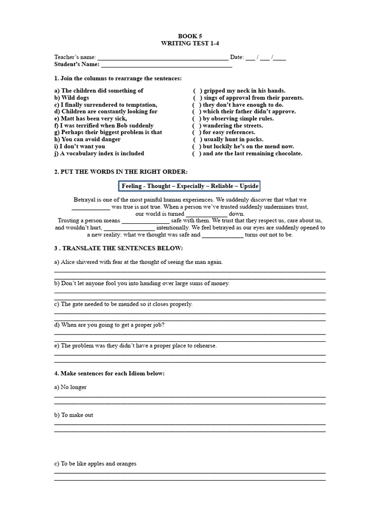 Writing Test Book 8 (1 - 4) .Word | PDF