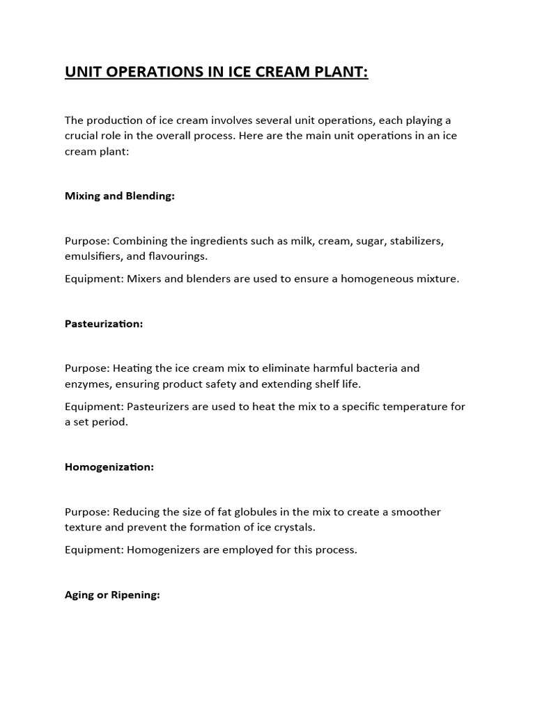 UNIT OPERATIONS IN ICE CREAM PLANT | PDF