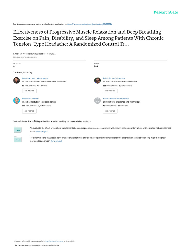 Effectiveness of Progressive Muscle Relaxation and Deep Breathing ...