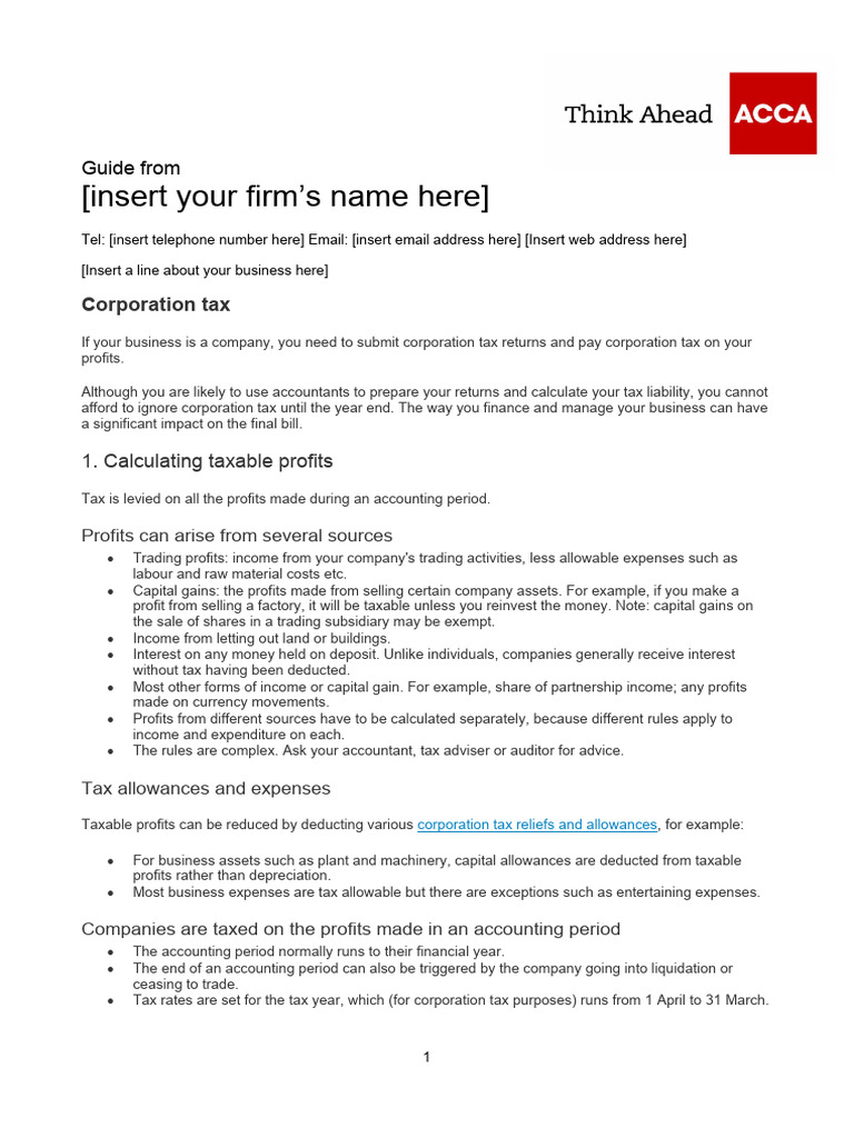 Corporation Tax Pdf United Kingdom Corporation Tax Capital Gains Tax