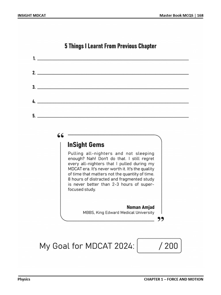 MDCAT Physics MCQs: Force and Motion | PDF | Force | Momentum