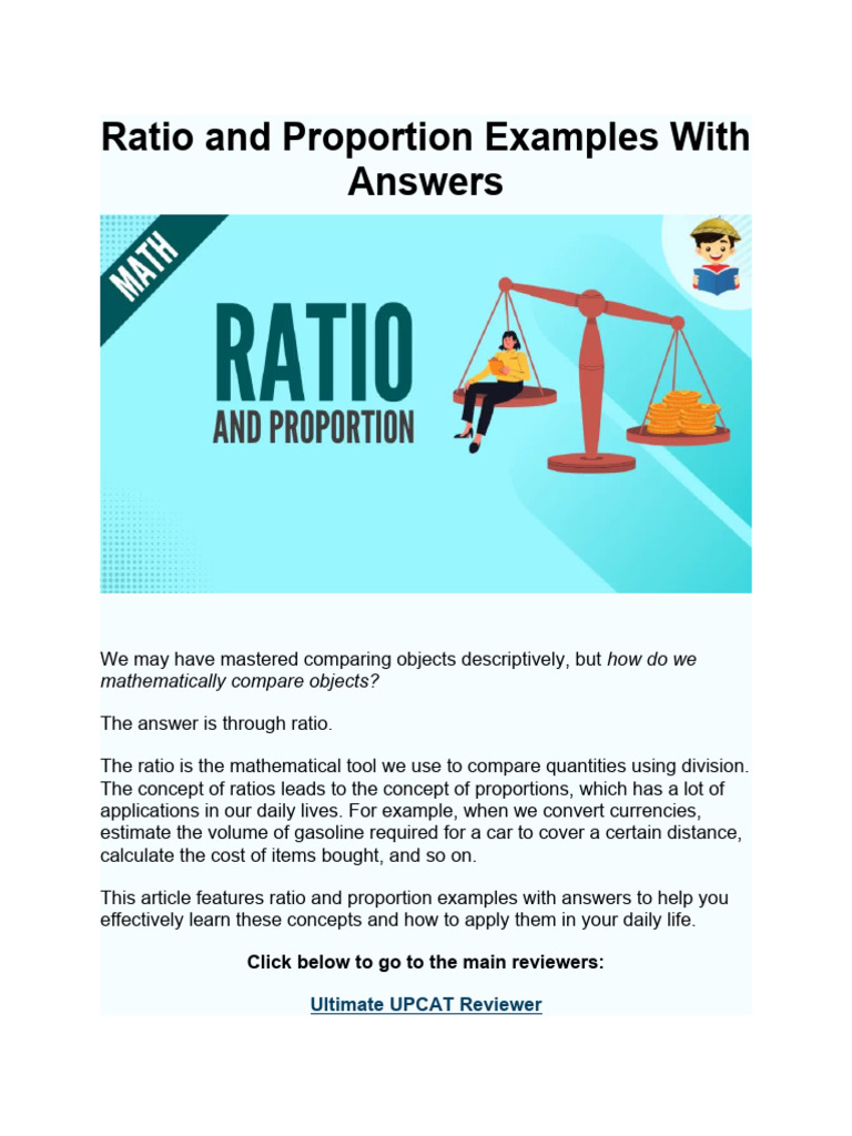 Real-Life Ratio and Proportion Examples | PDF | Ratio | Multiplication