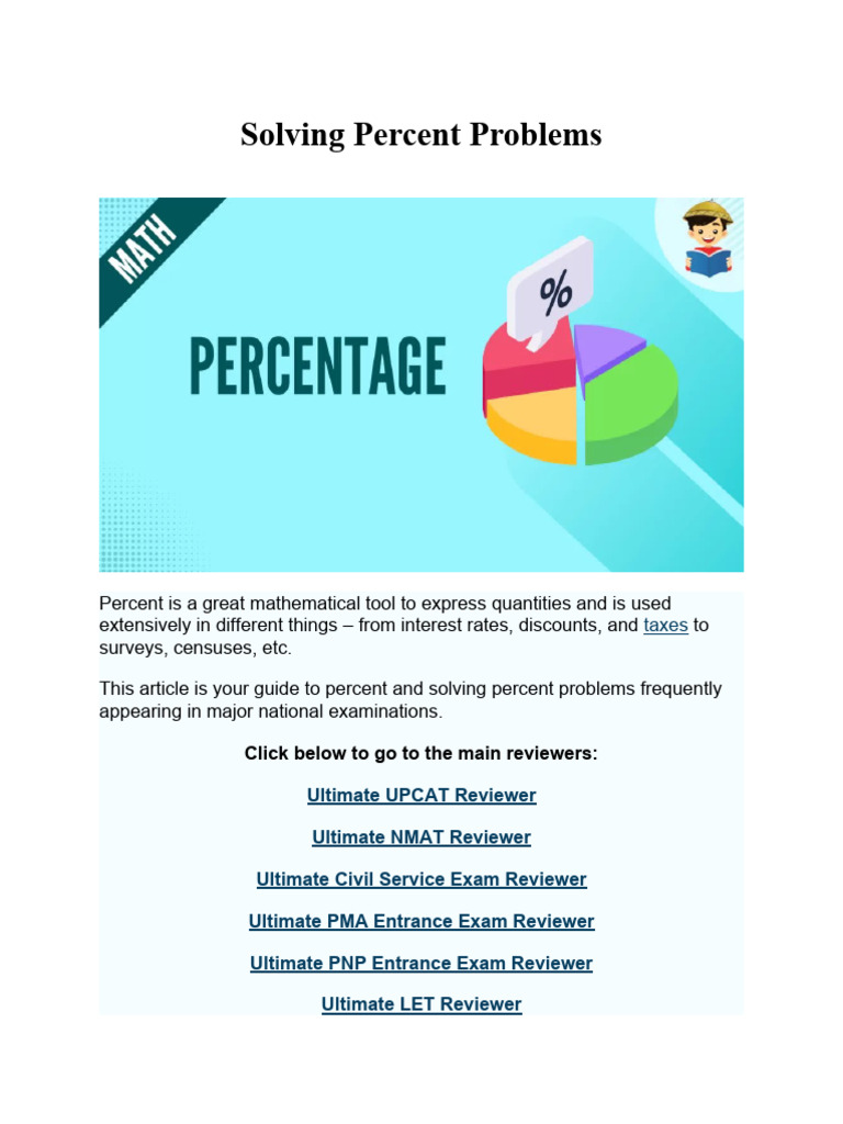 Solving Percent Problems | PDF | Division (Mathematics) | Percentage