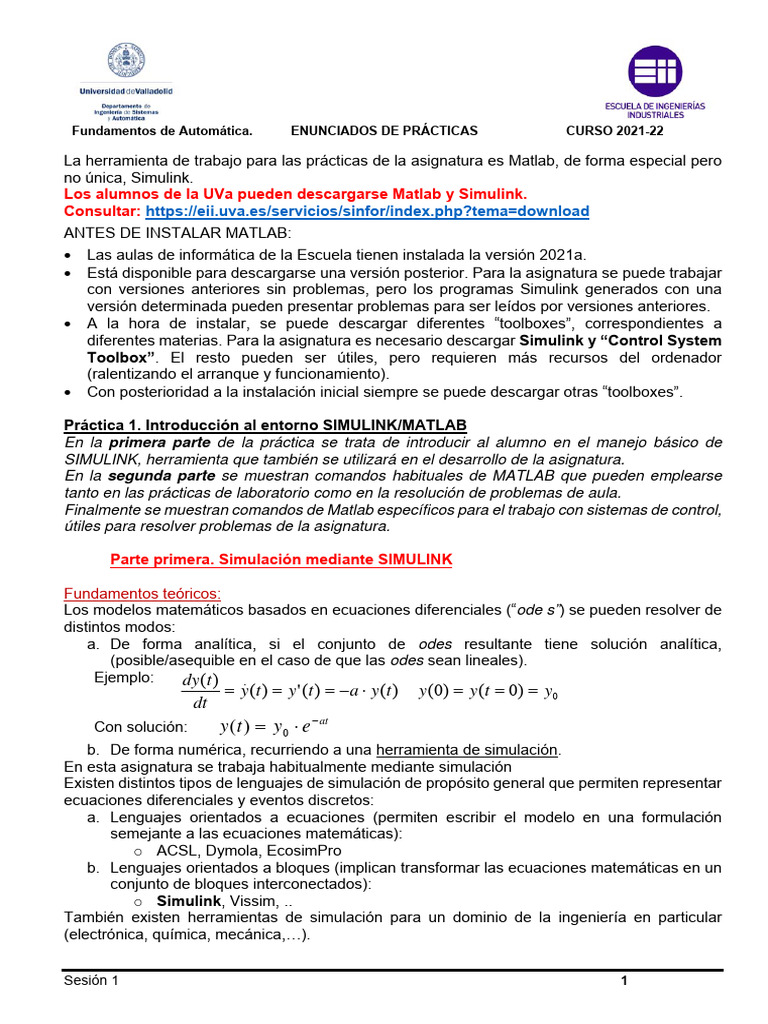 L1-SIMULINK y MATLAB 21-22 Pepcan v02 | PDF | Ecuaciones | Lenguaje de programación